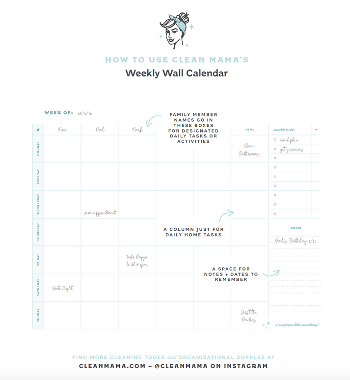 Weekly Wall Calendar – Clean Mama